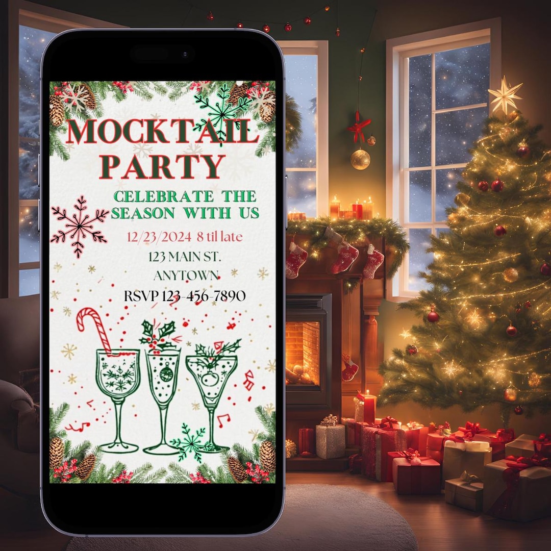 Holiday Mocktail Party Invitation Digital Download Sober Celebration ...