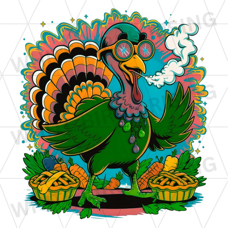 High Vibes Thanksgiving Stoner Turkey Clipart Set Funny Thanksgiving ...