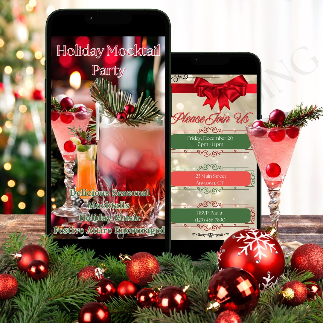 Festive Holiday Mocktail Party Invitation: Sober Celebration (digital ...