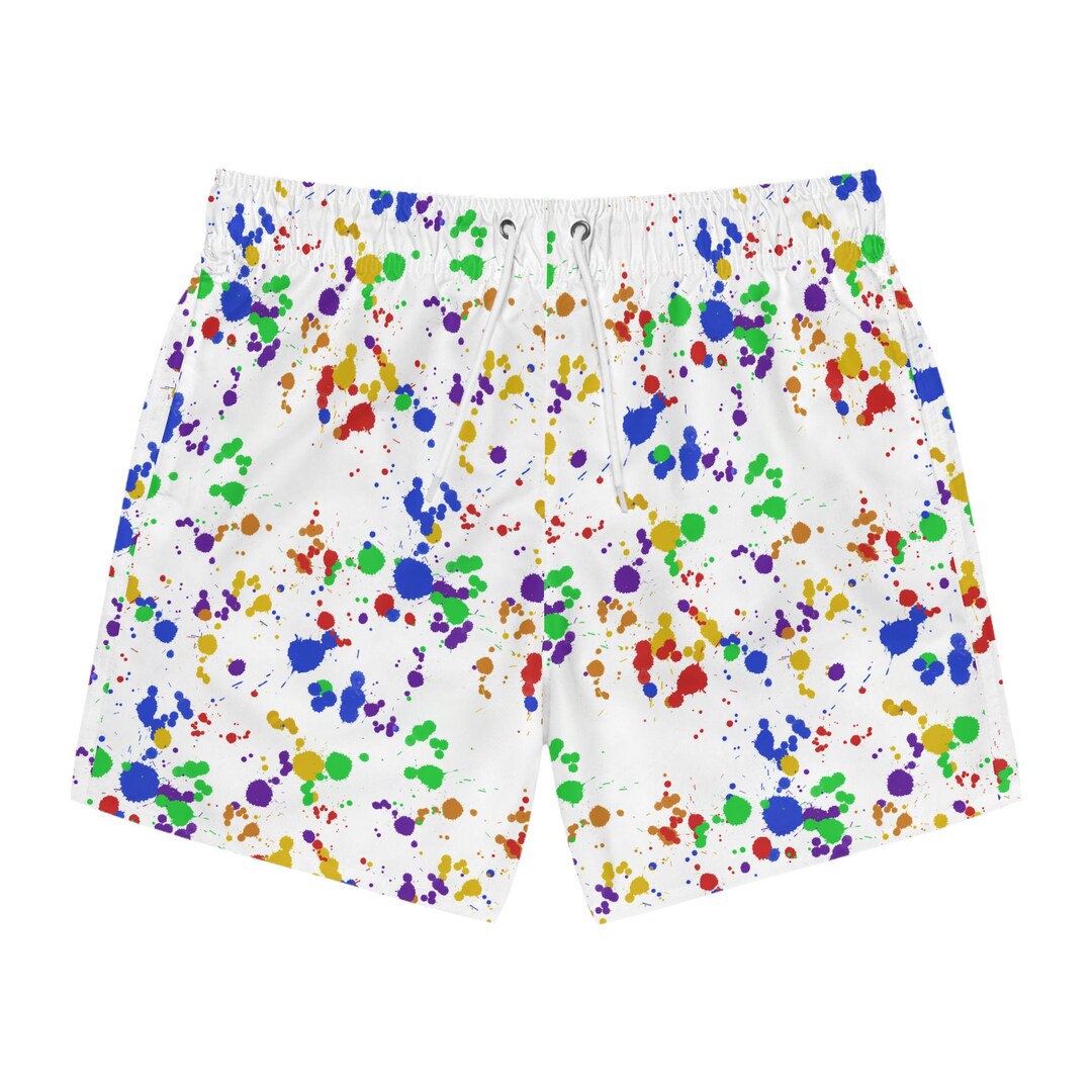Paint Splatter Rainbow Color Swim Trunks - Etsy