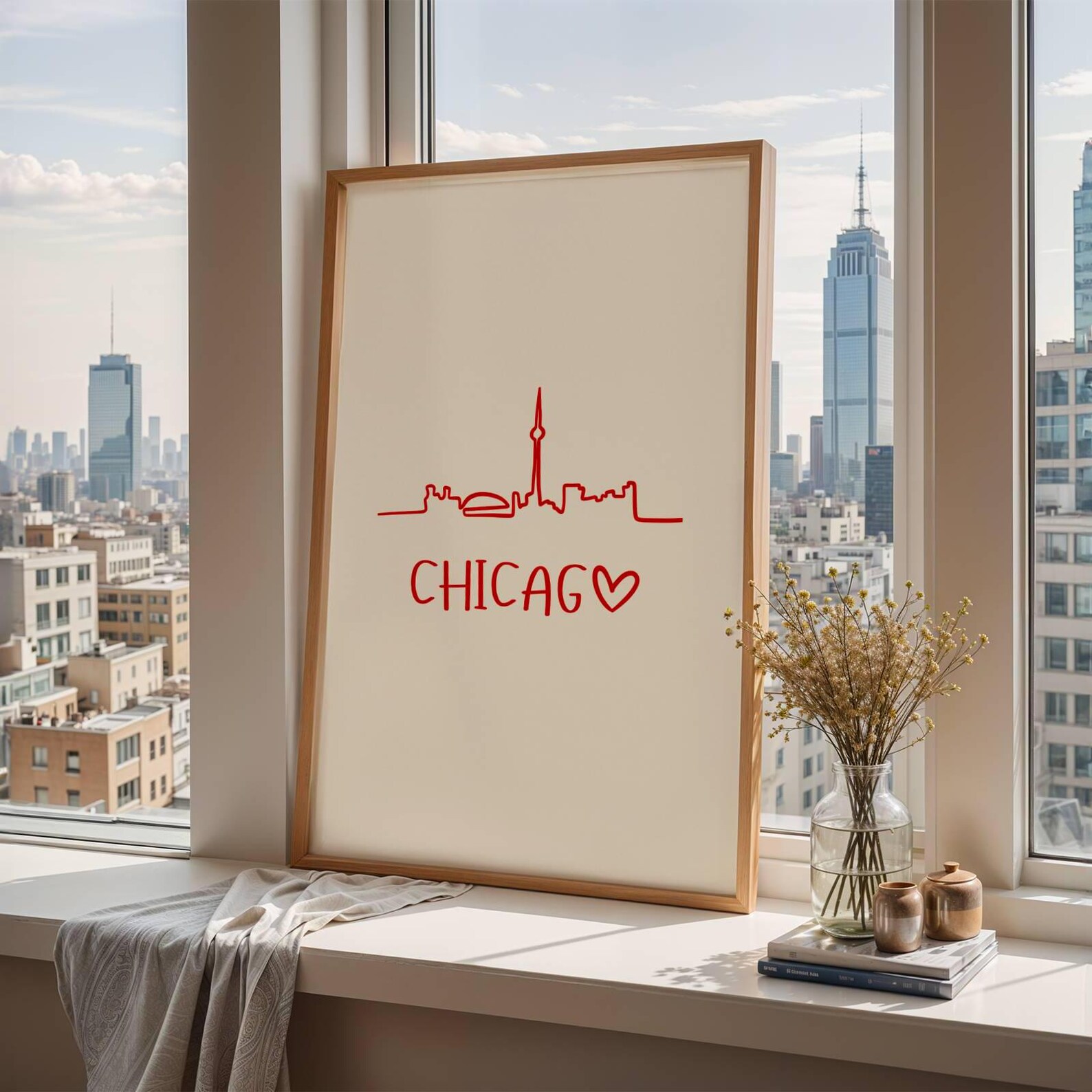 Chicago Typography Printable Wall Art, Minimalist Chicago Travel Heart ...
