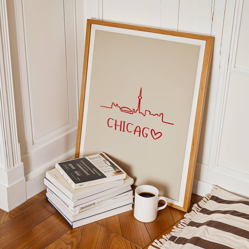 Chicago Typography Printable Wall Art, Minimalist Chicago Travel Heart ...