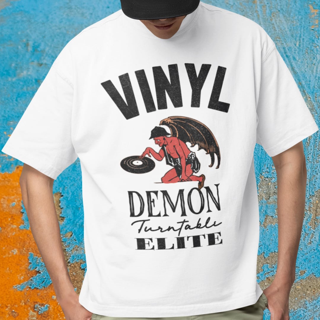 Vinyl Demon Elite Oversized Boxy Tee Vinyl Shirt Vintage Record Player ...