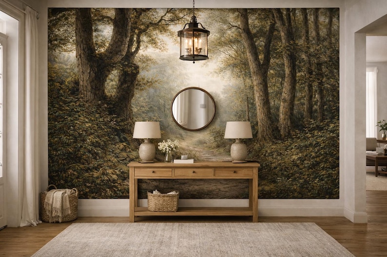 Vintage Forest Path Wallpaper Mural, Romantic Woodland Peel and Stick ...