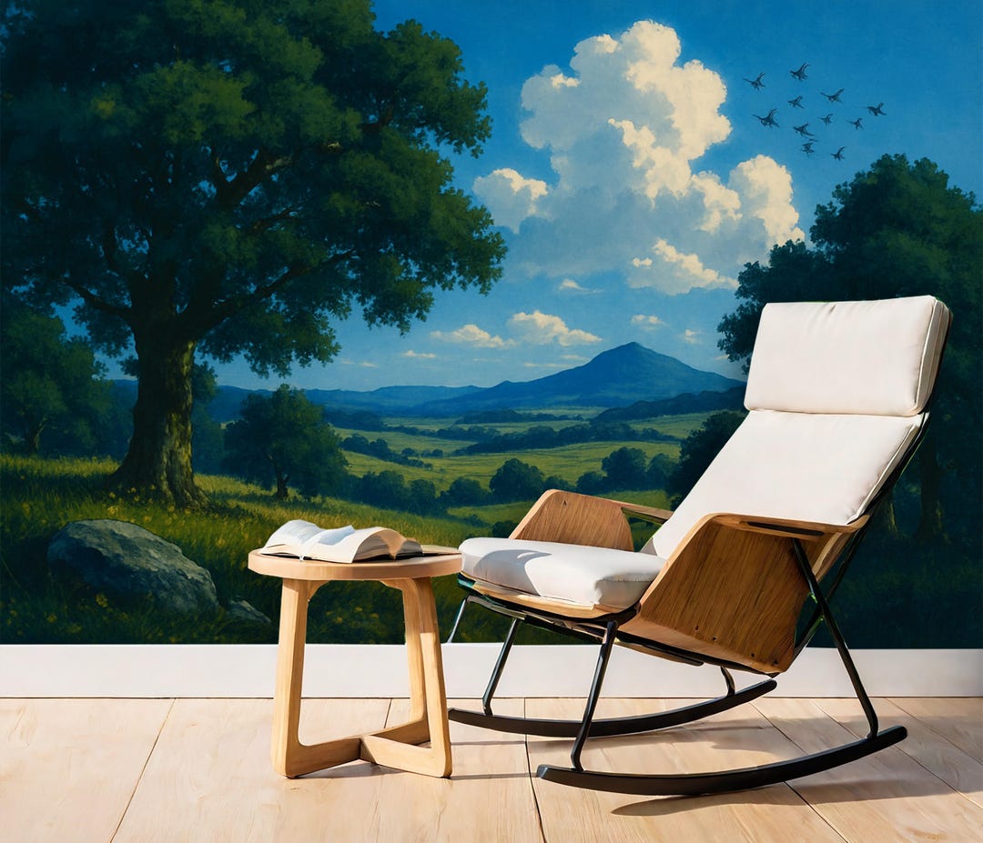 Countryside Landscape Wall Mural – Bright Blue Sky & Green Nature ...