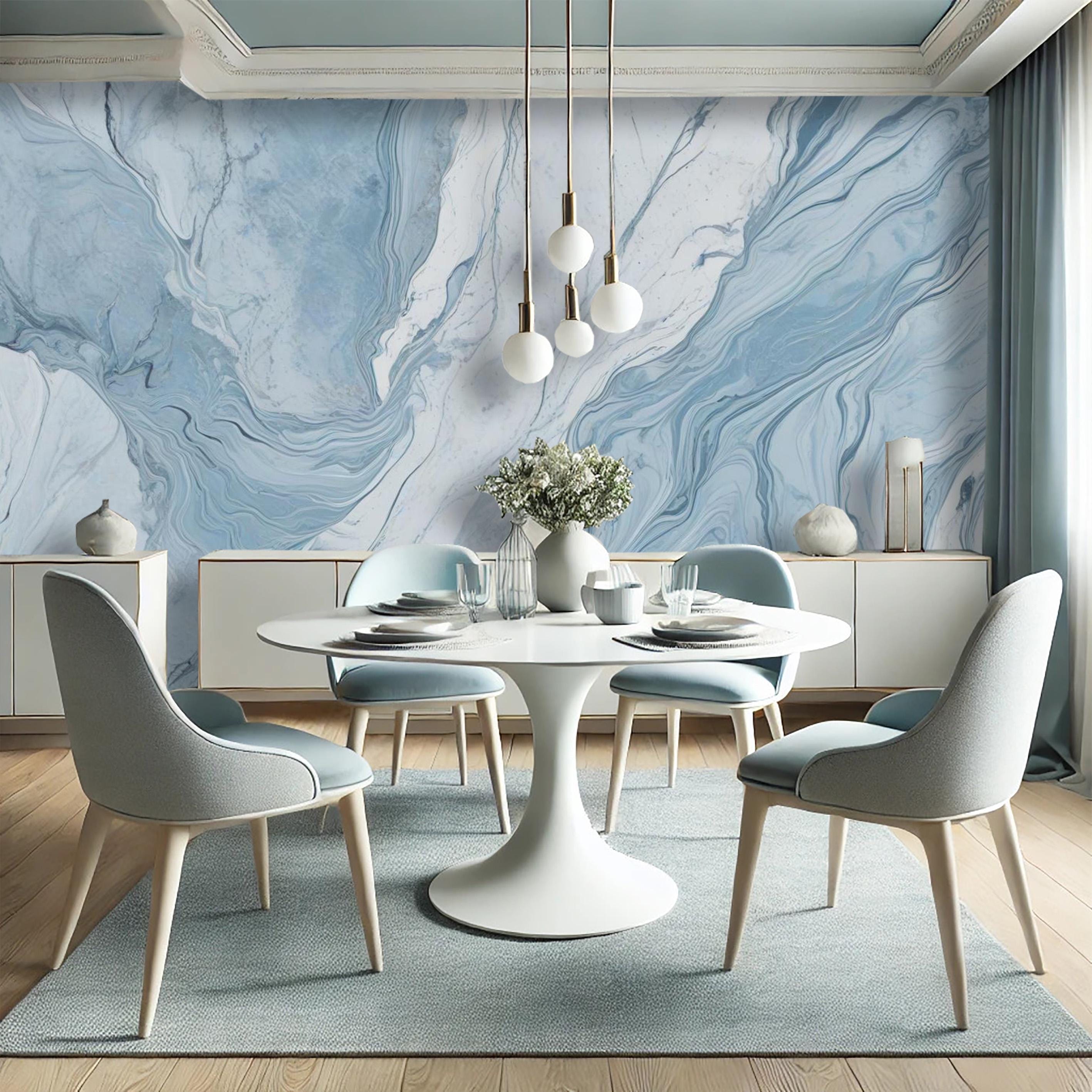 Aqua Blue Marble Wallpaper - Modern Art Wallpaper Removable - Abstract ...