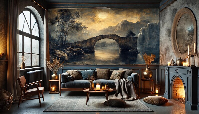 Rustic Night Landscape Wallpaper - River and Nature Themed Digital Art ...