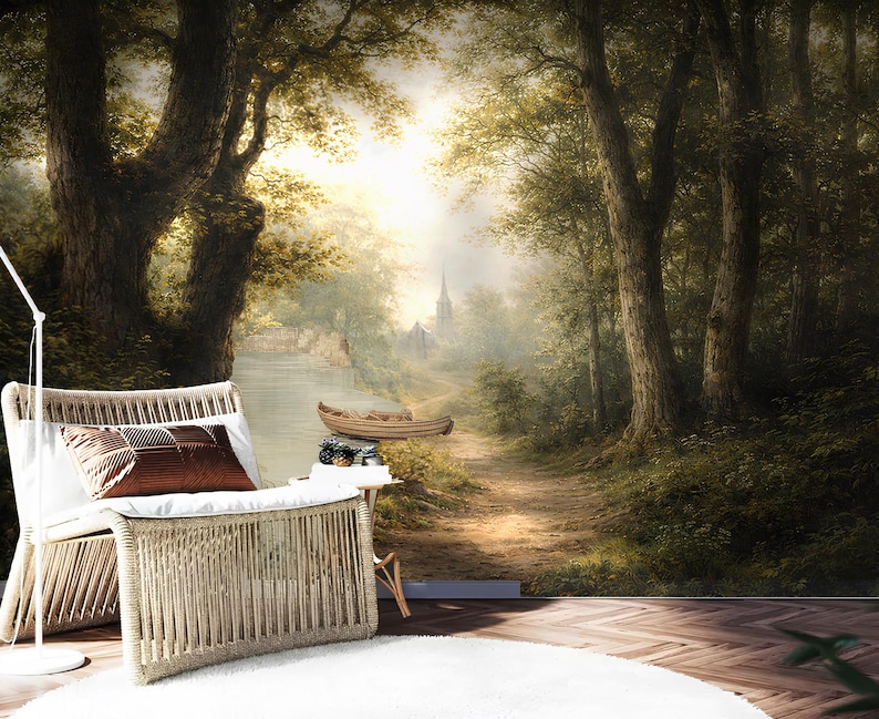 Vintage Forest Path Wallpaper Mural, Romantic Woodland Peel and Stick ...