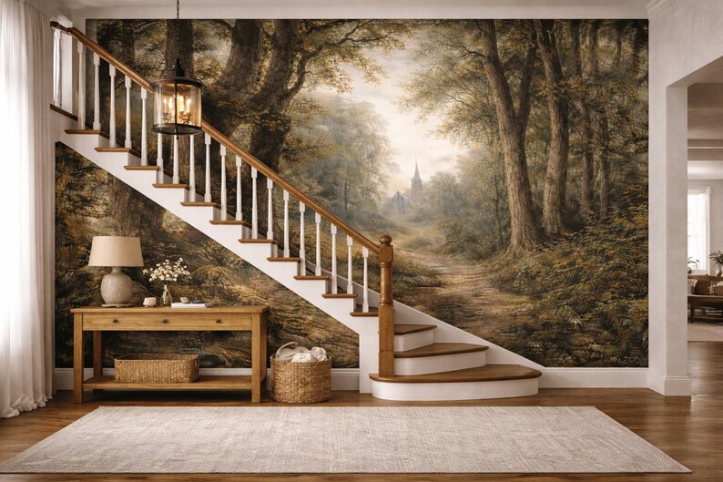 Vintage Forest Path Wallpaper Mural, Romantic Woodland Peel and Stick ...