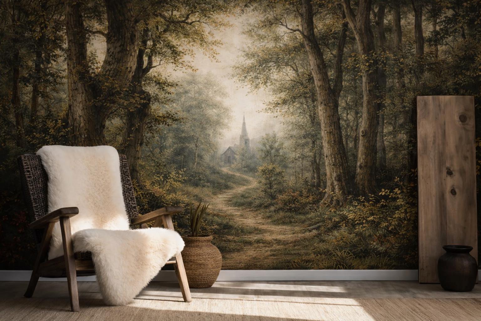 Vintage Forest Path Wallpaper Mural, Romantic Woodland Peel and Stick ...