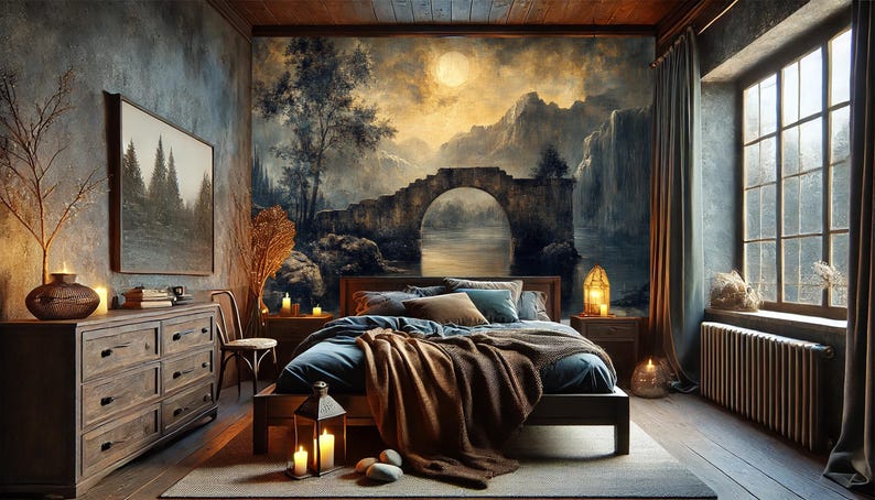 Rustic Night Landscape Wallpaper - River and Nature Themed Digital Art ...