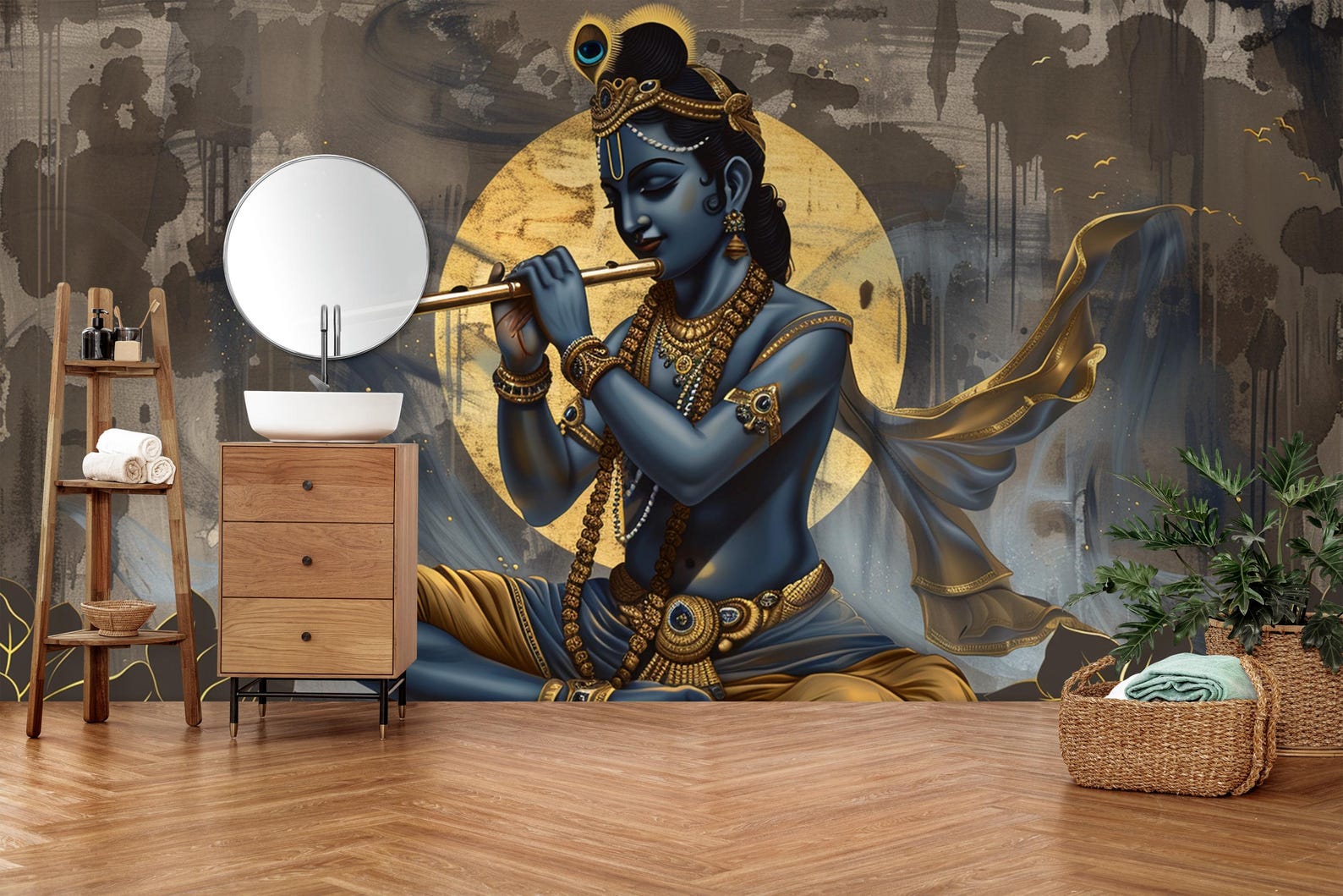 Krishna Wall Mural – Peel and Stick Hindu Wallpaper – Spiritual Home ...