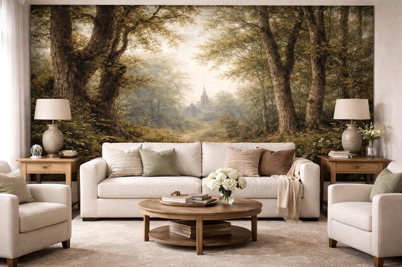Vintage Forest Path Wallpaper Mural, Romantic Woodland Peel and Stick ...