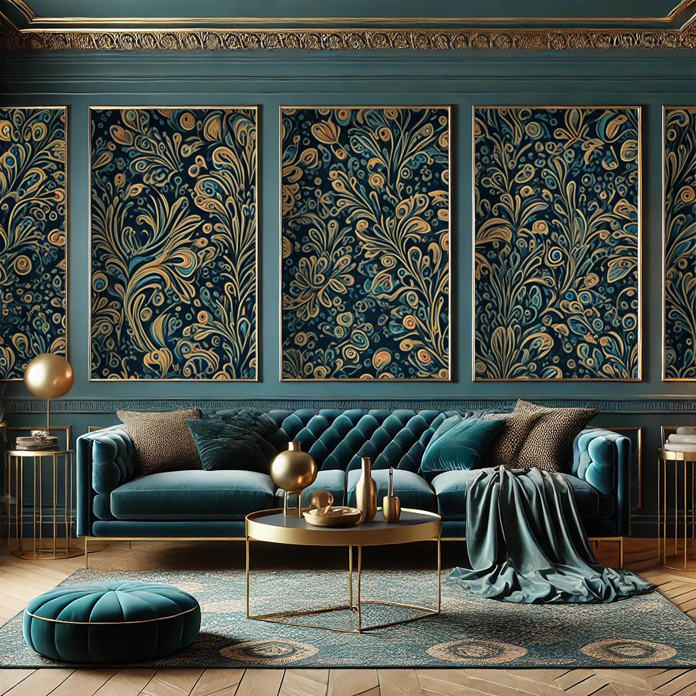 Gold Floral Peel and Stick Wallpaper: Vintage Wall Mural - Etsy