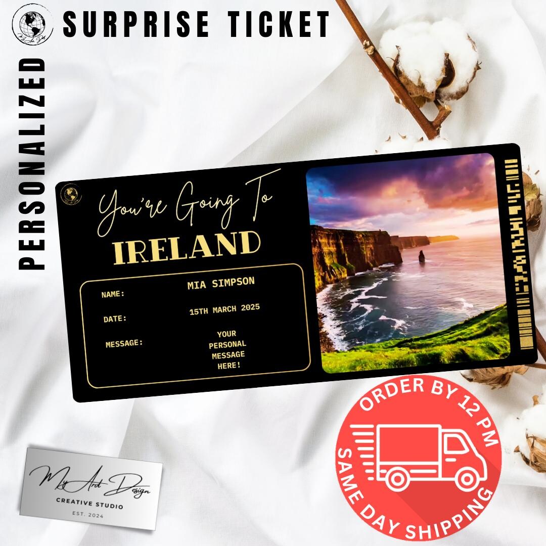 Ireland Ticket Boarding Pass Personalized Flight Ticket Souvenir Card ...