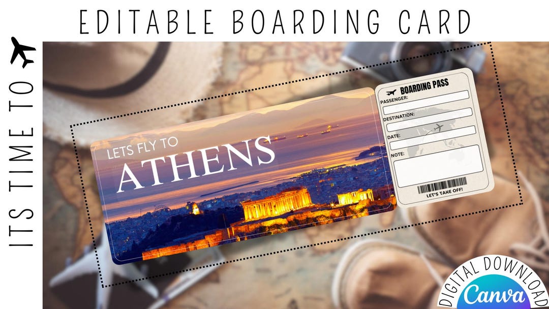 Athens Editable Boarding Pass, Canva Template, Printable Airline Ticket ...