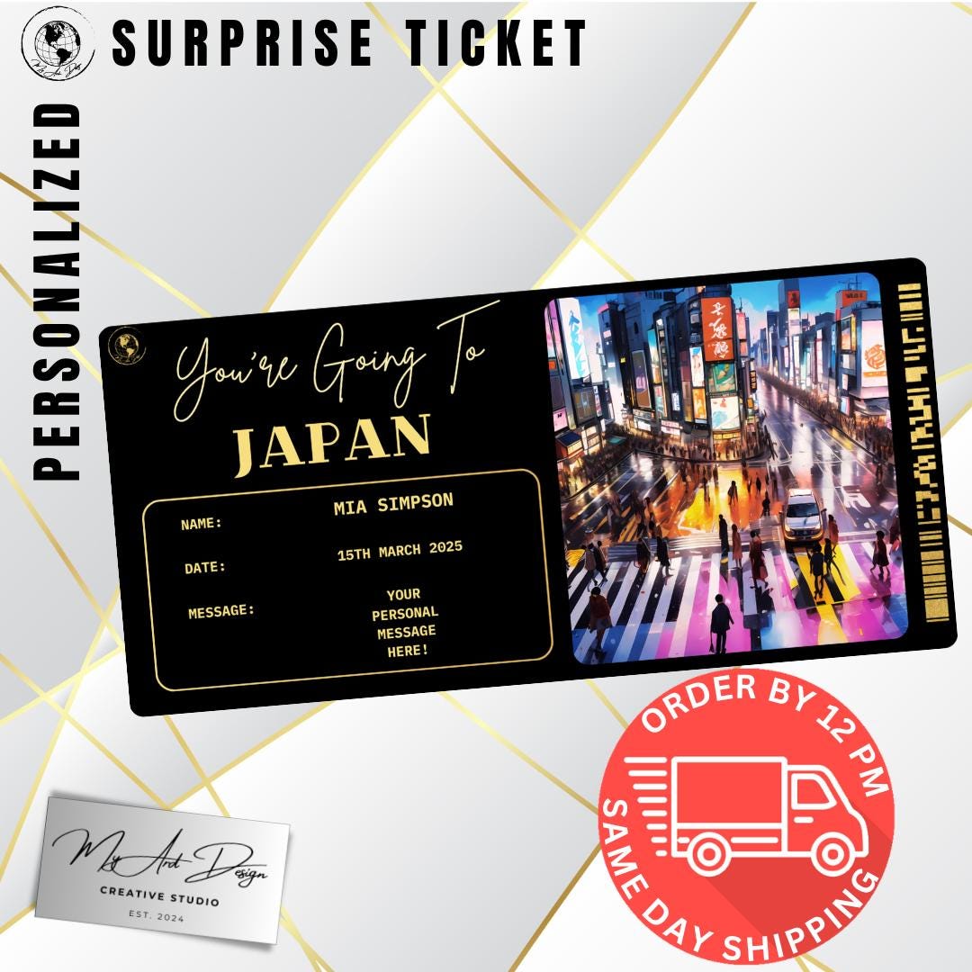 Japan Ticket | Custom Trip to Japan Gift | Personalized Travel Reveal ...