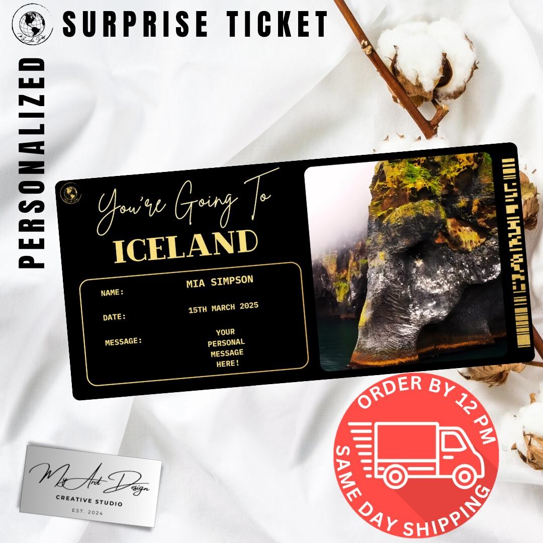Iceland Ticket | Custom Trip to Iceland Gift | Personalized Travel ...