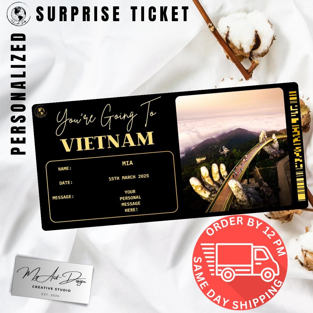 Vietnam Ticket | Custom Trip to Asia Gift | Personalized Travel Reveal ...