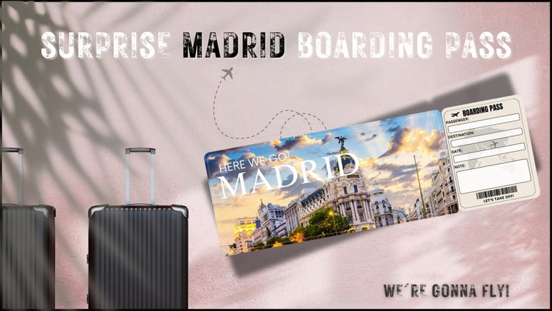 Madrid Editable Boarding Pass, Canva Template, Printable Airline Ticket ...