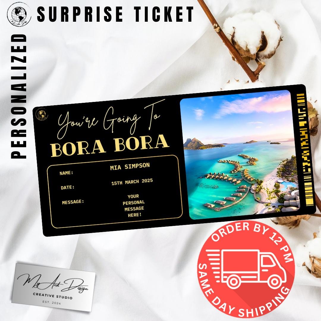 Personalized Bora Bora Souvenir Ticket: Travel Trip Reveal Card - Etsy