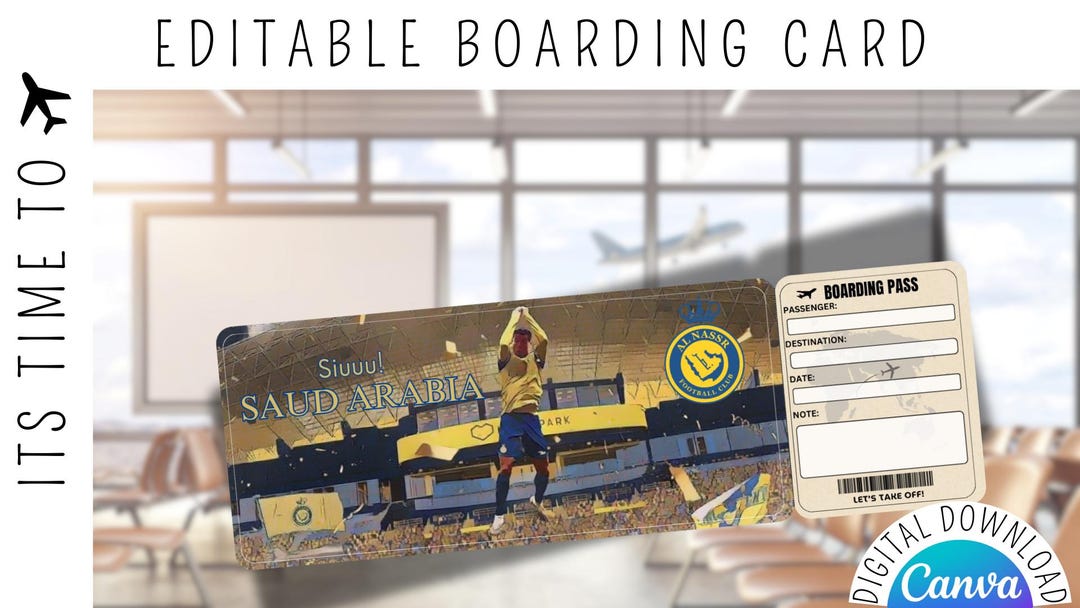 Saudi Arabia Editable Boarding Pass,canva Template,printable Airline ...