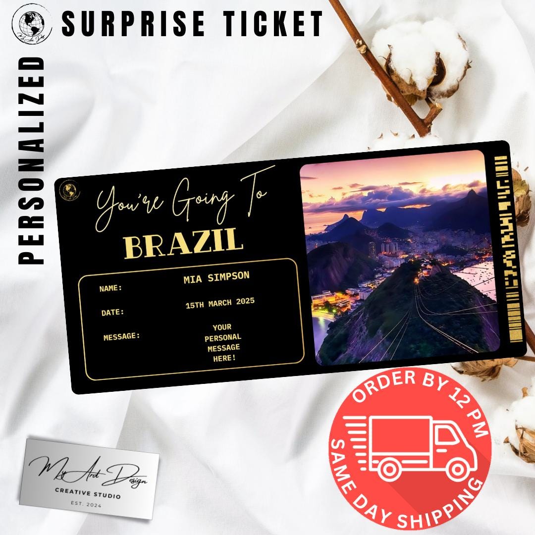 Personalized Brazil Trip Souvenir Ticket: Travel Reveal Gift - Etsy