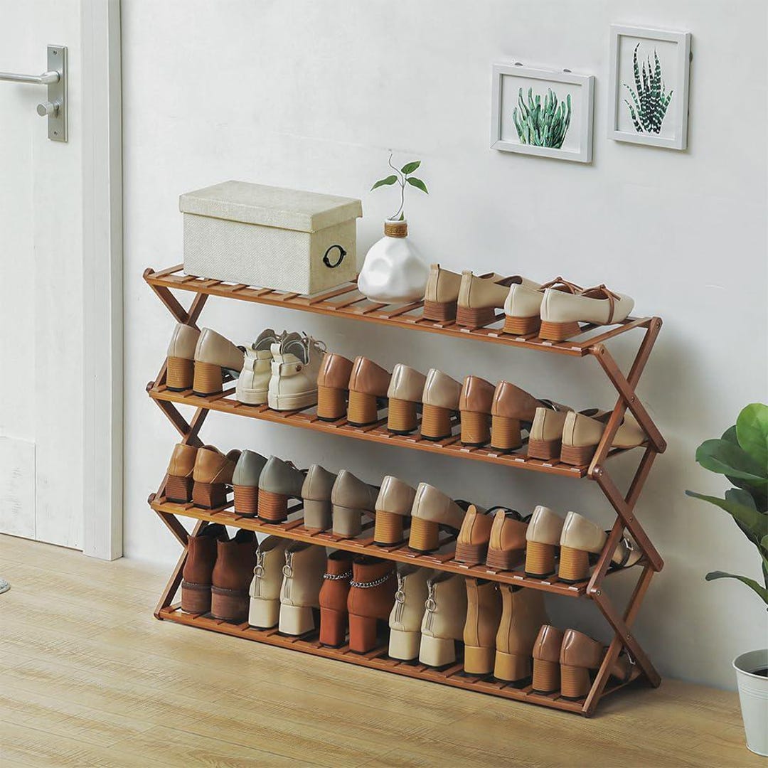 Bamboo Shoe Rack 4 Tier Multifunctional Free Standing Shoe Shelf ...