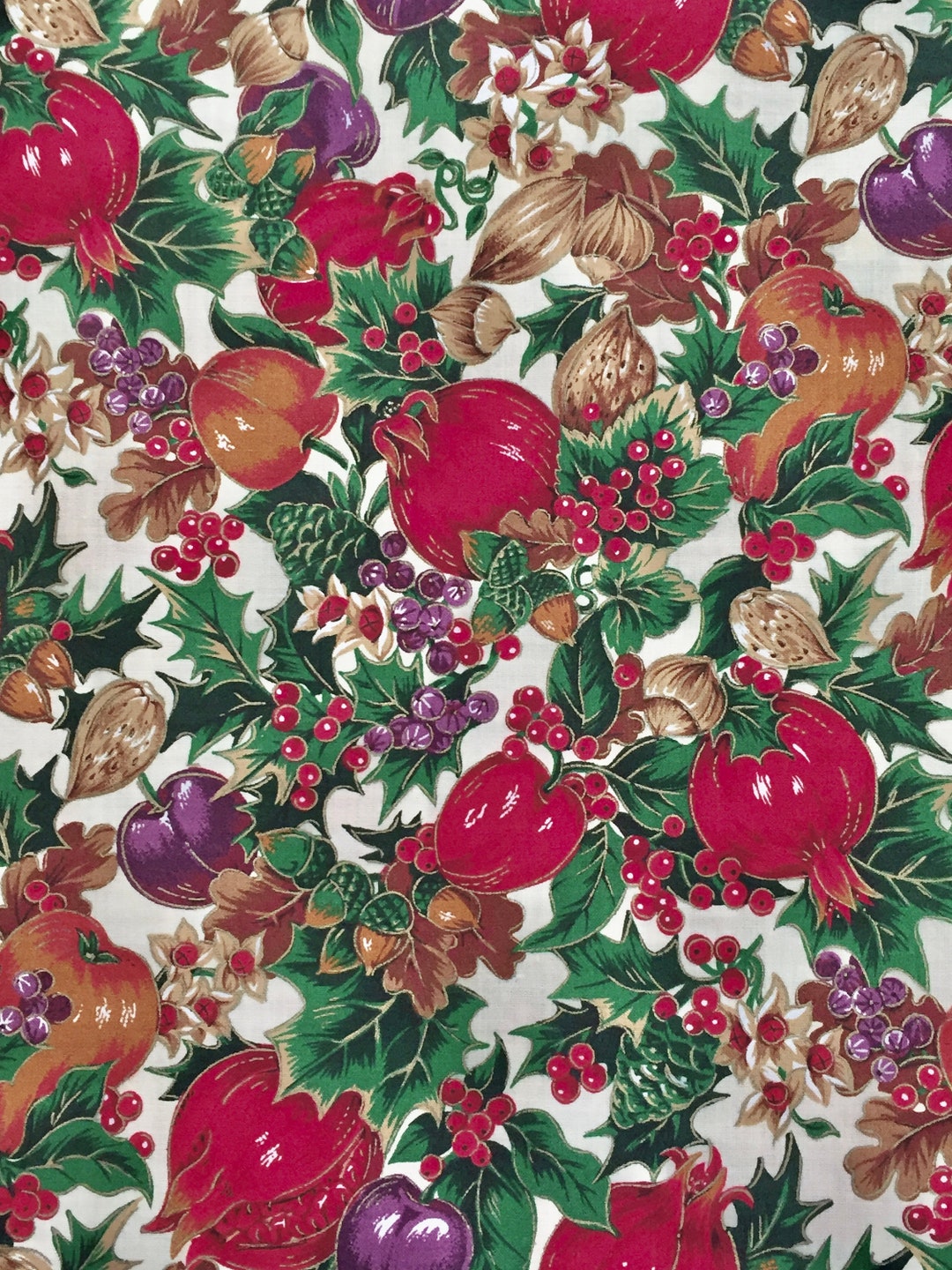 56" Wide Beige Fruit & Nuts Holiday Print Joan Messmore Cranston - Etsy