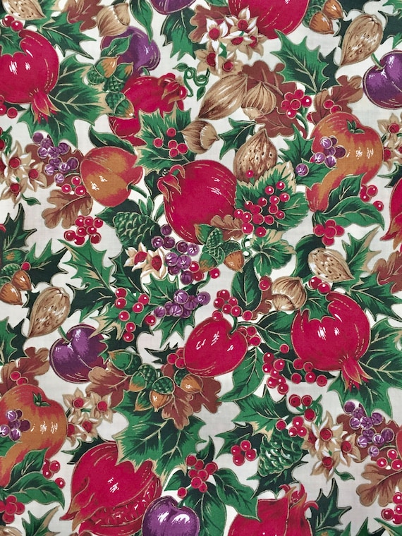 56 Wide Beige Fruit & Nuts Holiday Print Joan Messmore - Etsy