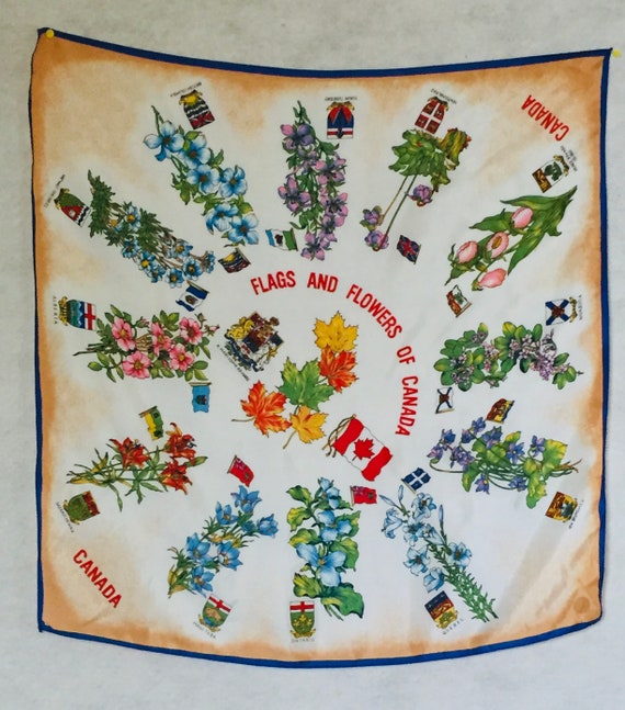 Flags and Flowers of Canada Vintage Souvenir Scarf - Gem