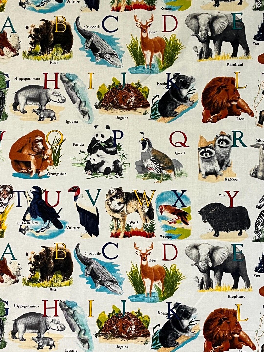54x44" Shamash and Sons Animal Alphabet Fabric - Etsy