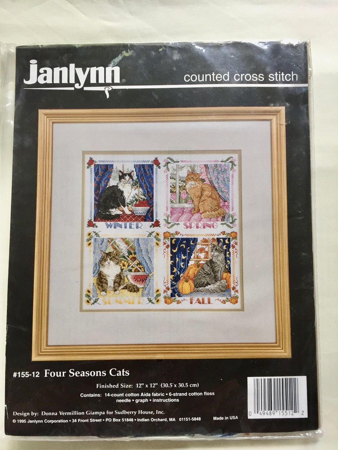 Dimensions "four Seasons Cats" Counted Cross Stitch Kit 1995 Janlynn ...