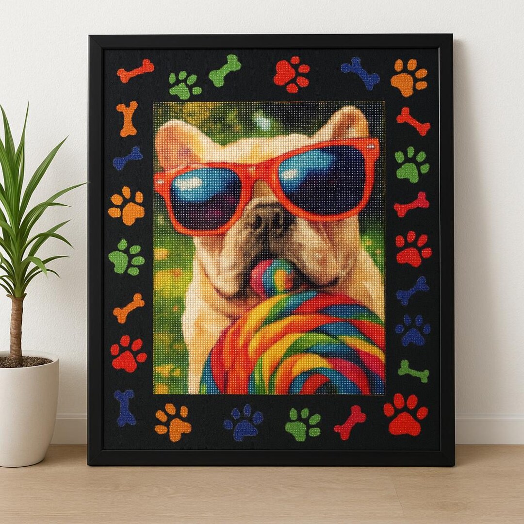 Colorful French Bulldog Diamond Painting – 50x40cm Handmade Wall Art ...
