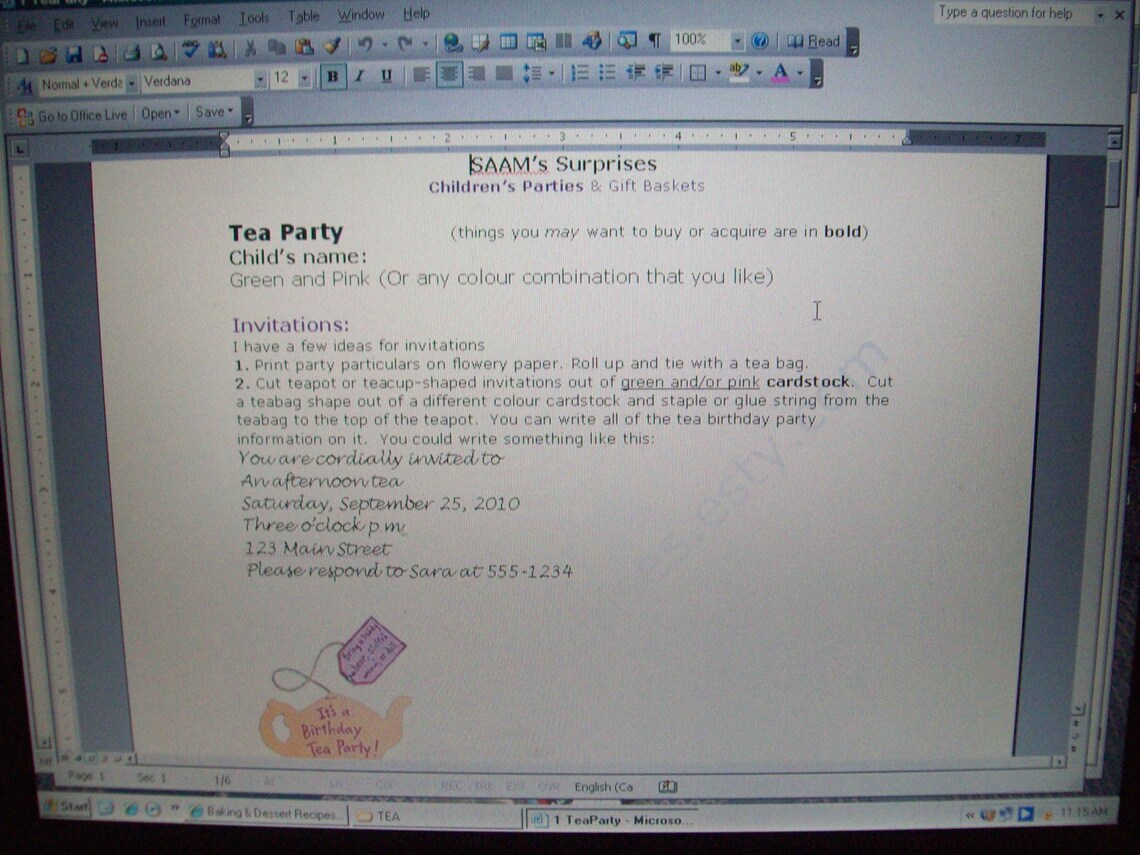 TEA PARTY PLAN: Directions, Ideas and Recipes - Etsy