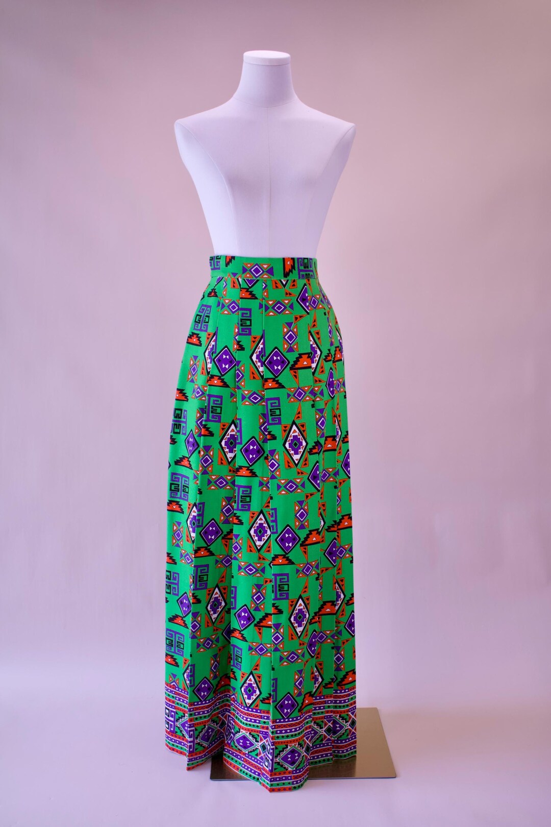Vintage Papillon Long Green Southwestern Patterned Skirt - Etsy