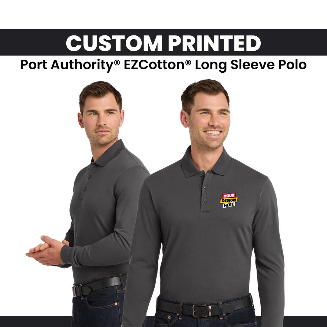 Custom Printed Long Sleeve Polo Shirt for Men Custom Polo Shirt Custom ...