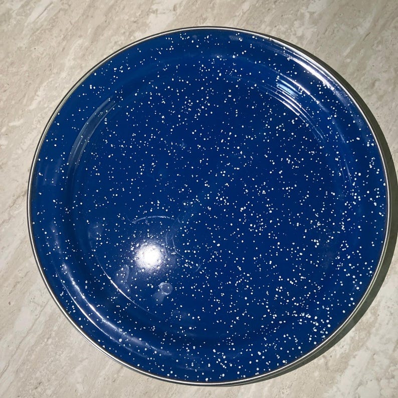 Blue & White Speckled Enameled Plates Metal Rim .country , Rustic ...