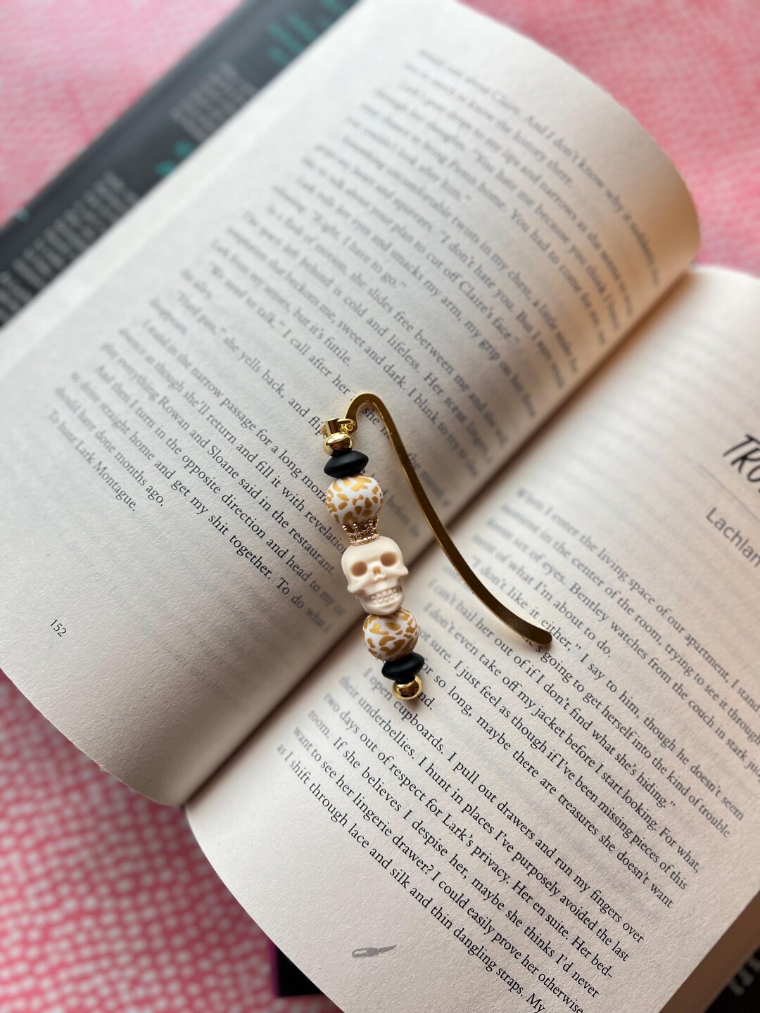 Gold Crown Skull Bookmark: Leopard Print Beaded Book Accessory - Etsy