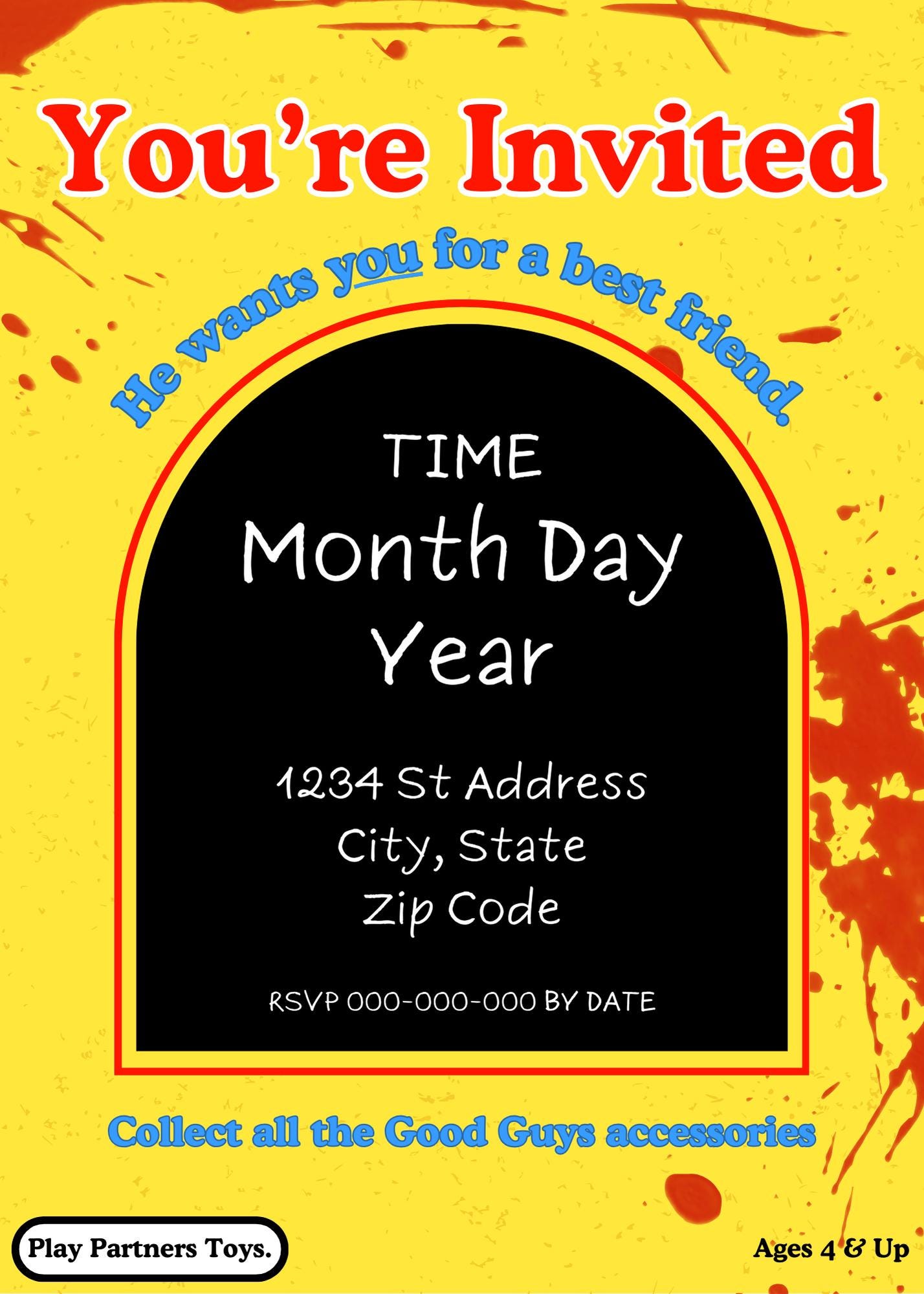 Child's Play Chucky Doll Box Halloween Party Invitation Canva Template ...