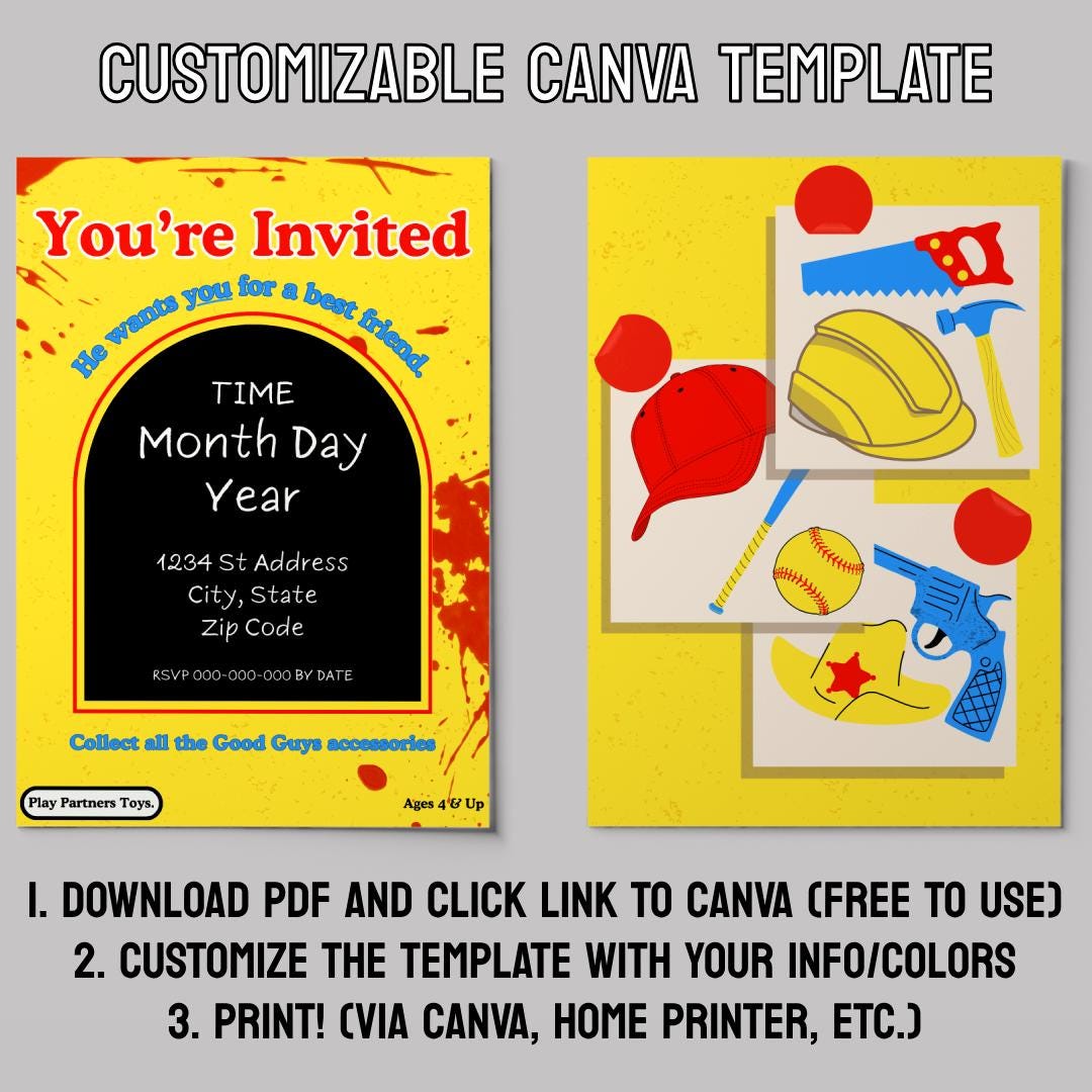 Child's Play Chucky Doll Box Halloween Party Invitation Canva Template ...