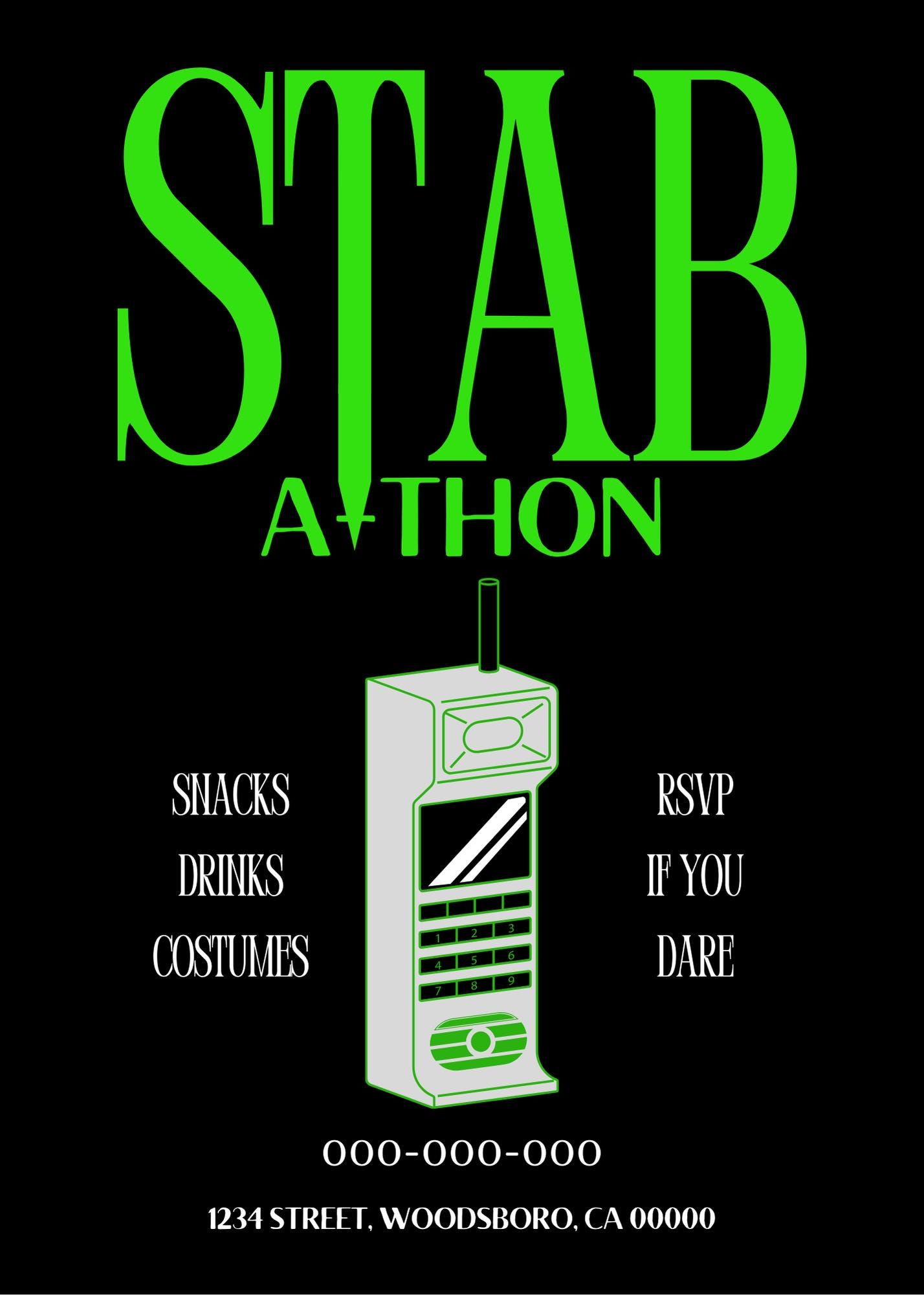 Scream Inspired Stab-a-thon Ghostface Halloween Party Invitation Canva ...