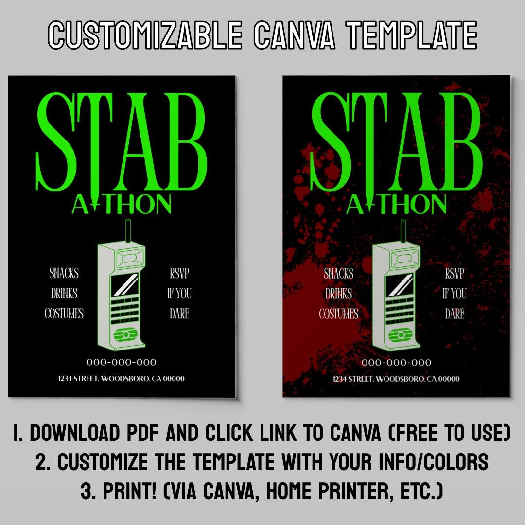 Scream Inspired Stab-a-thon Ghostface Halloween Party Invitation Canva ...