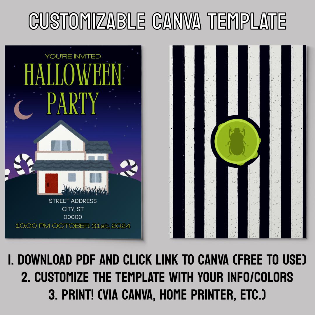 Beetlejuice Betelgeuse Horror Movie Themed Halloween Party Invitation ...