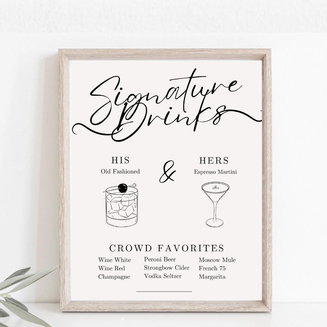 Customizable Black and White Cocktail Menu Template, His & Her ...