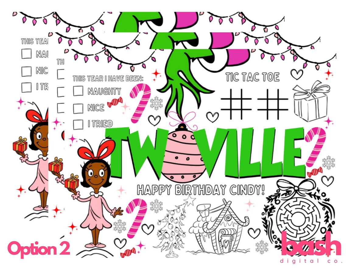 Cindy Lou Twoville Birthday Coloring Page, Activity Sheet, Personalized ...