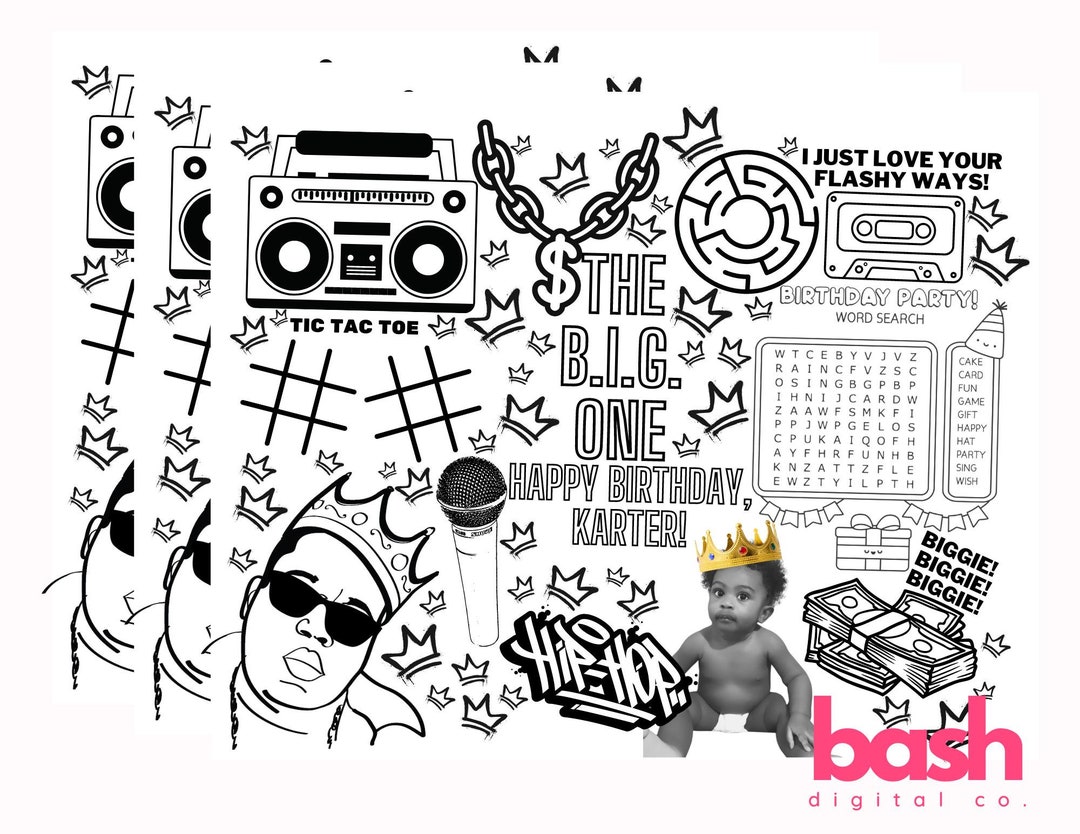 Notorious Big One First Birthday Party Coloring Page, Activity Sheet ...