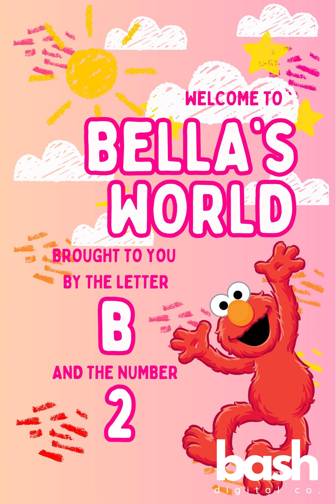24x36 Pink Elmo Birthday Welcome Sign, Sesame Street, Digital Download ...