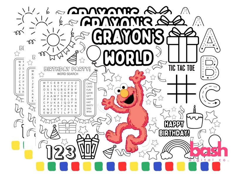 Elmo Birthday Party Coloring Page, Activity Sheet, Elmo's World Party ...