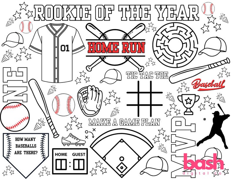 Baseball Party Coloring Page Rookie of the Year Activity Sheet - Etsy